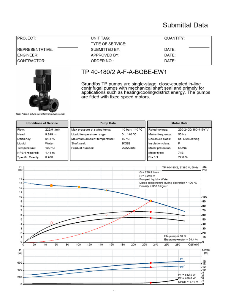 Inline Pump - TP - 40-180-2 - AFABQBEEW1 | PDF | Pump | Electric Motor
