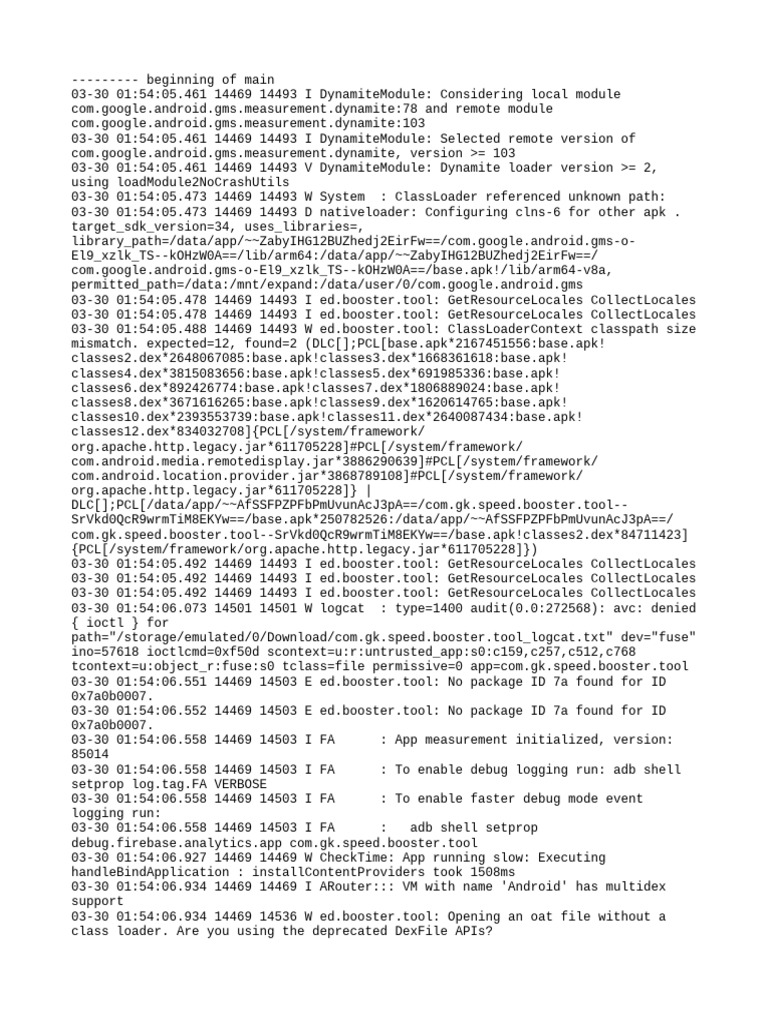 Com - Gk.speed - Booster.tool Logcat | PDF | Android (Operating System) | Computing Platforms
