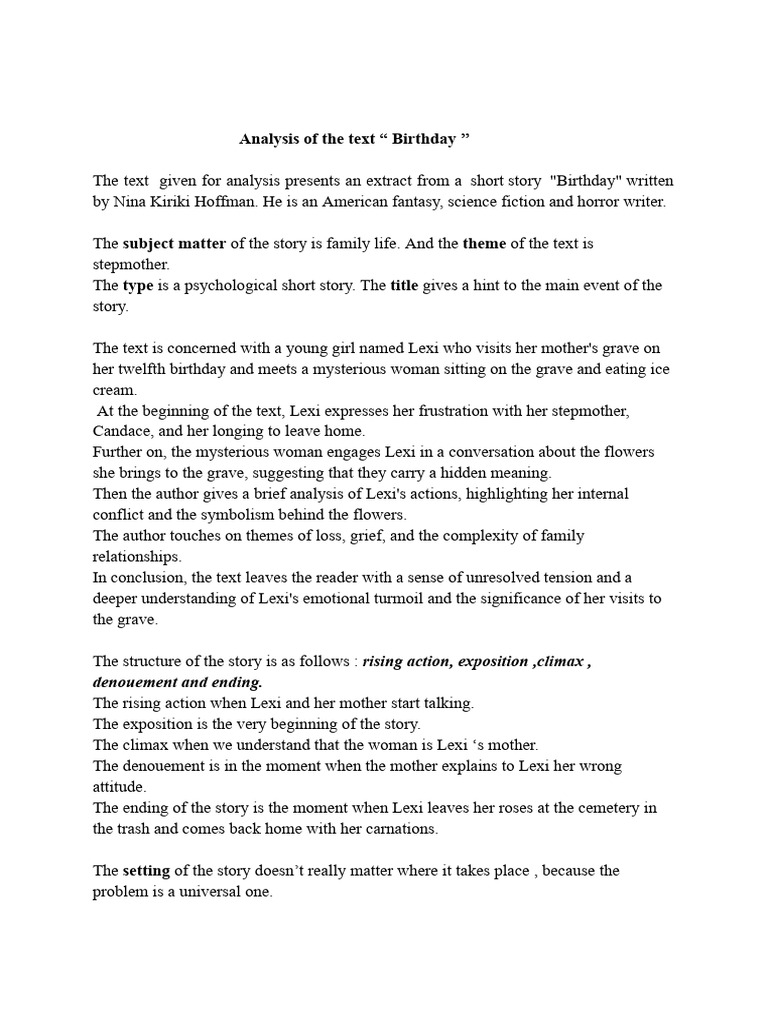 Analysis of The Text " Birthday '' | PDF | Mystery, Thriller & Crime ...