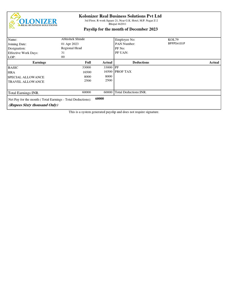 December 2023 Payslip Summary | PDF
