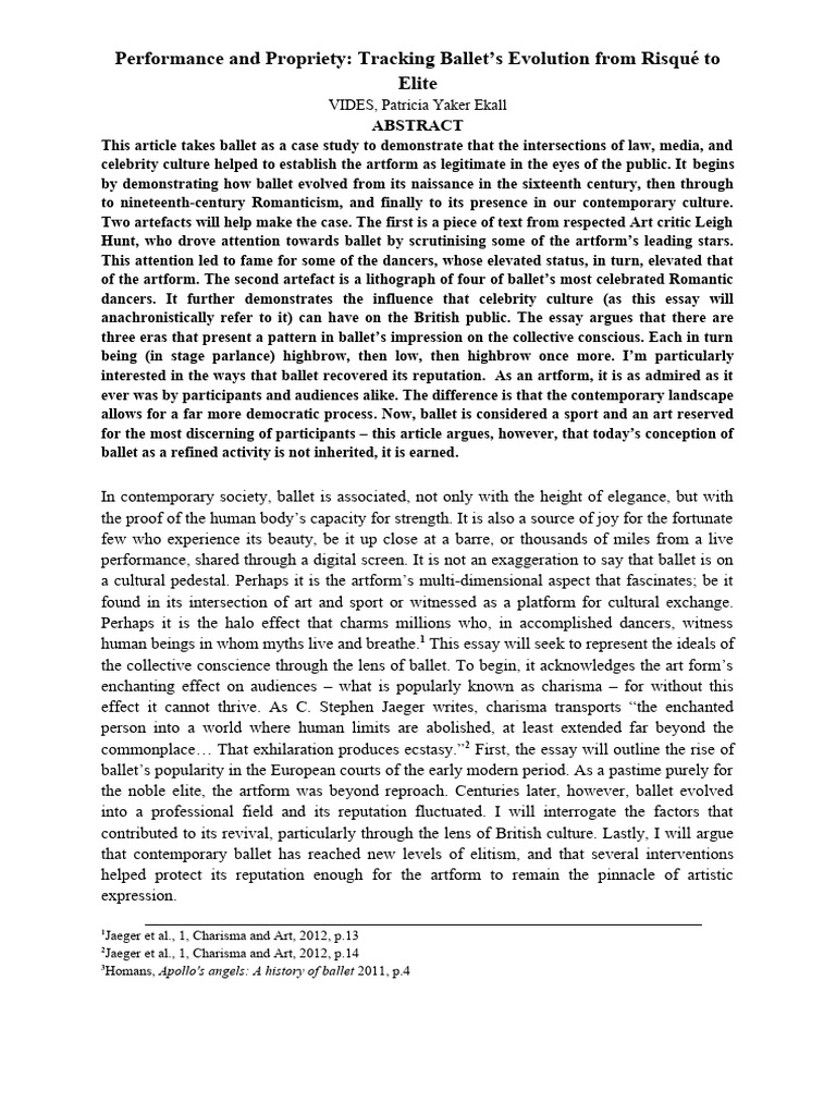 VIDES FINAL Performance and Propriety, Tracking Ballet’s Evolution from ...