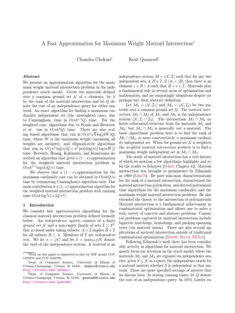 Matroid Intersection Approx Soda | PDF | Discrete Mathematics | Combinatorics