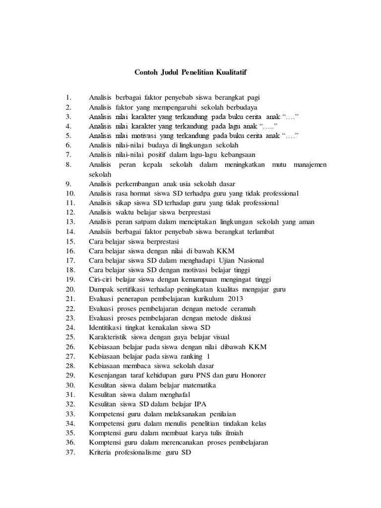 Contoh Judul Penelitian Kualitatif Full | PDF Contoh Judul Penelitian Kualitatif Full | PDF
