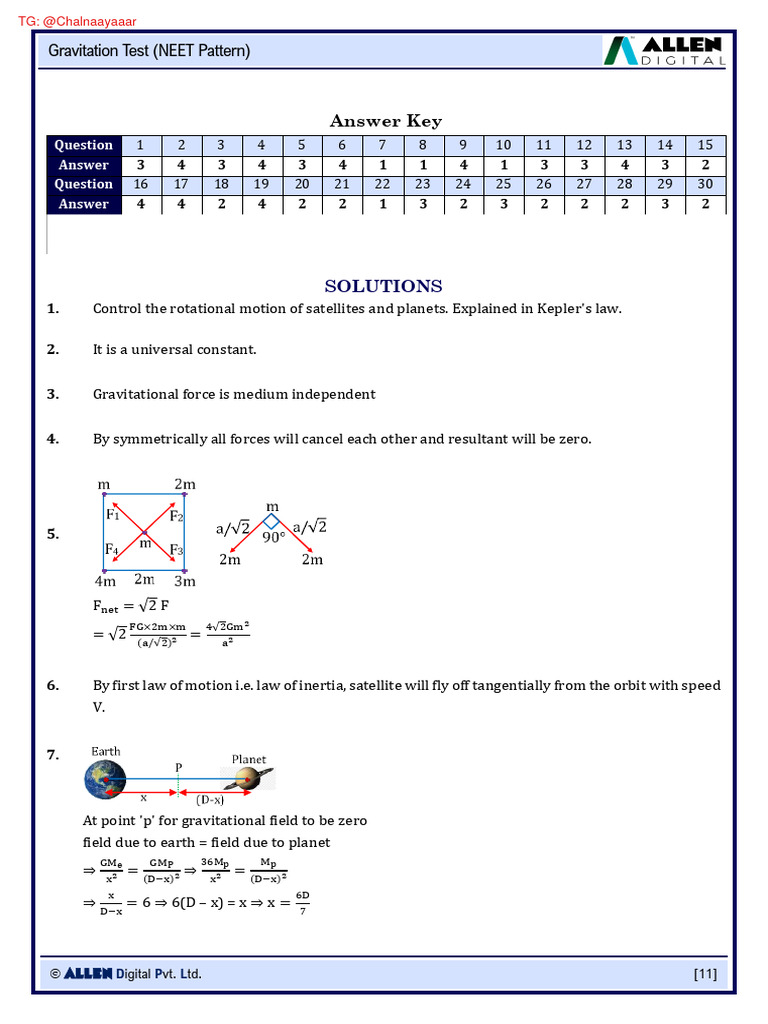 Gravitation Answer Key1 1 | PDF | Gravity | Weight
