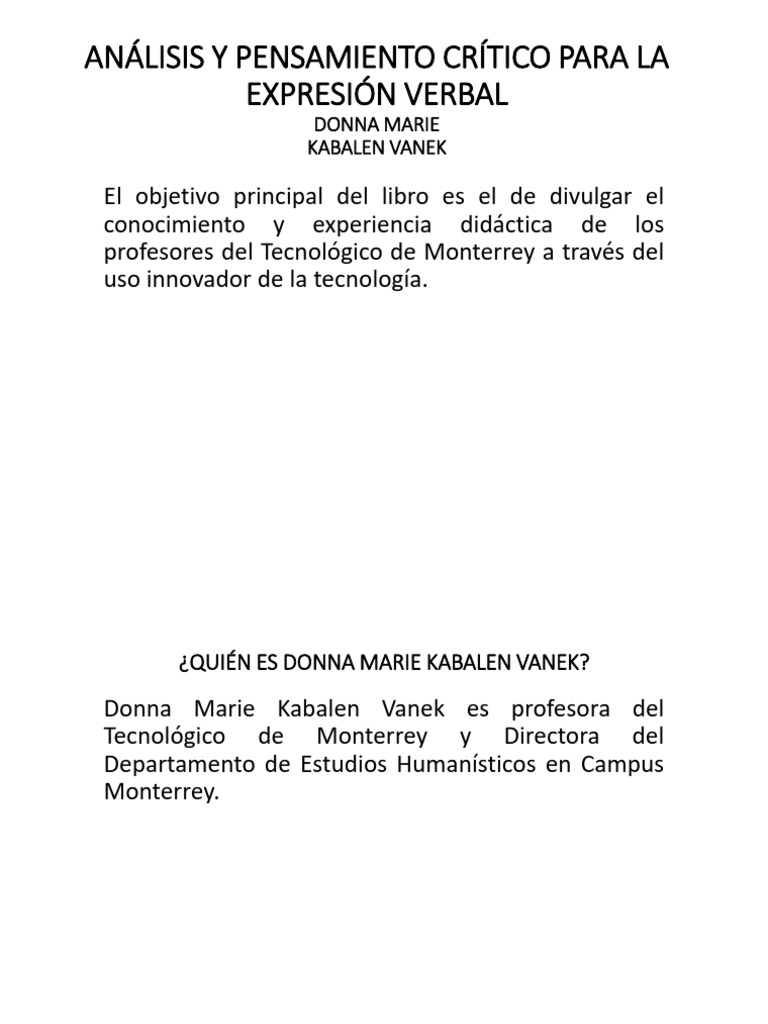 ANÁLISIS Y PENSAMIENTO CRÍTICO PARA LA EXPRESIÓN VERBAL | Descargar ...