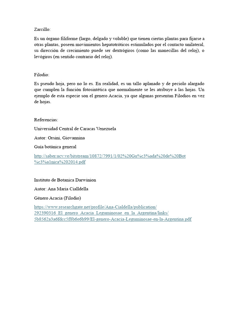 Zarcillo y Filodio en Botánica | PDF