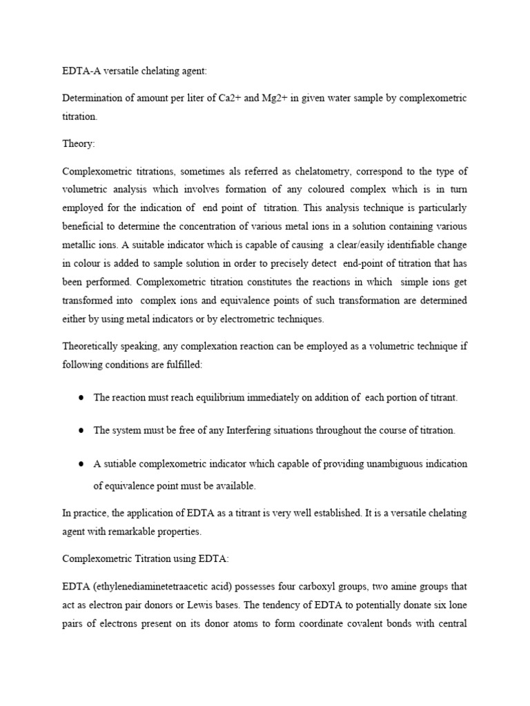 EDTA-A Versatile Chelating Agent | PDF | Ethylenediaminetetraacetic ...