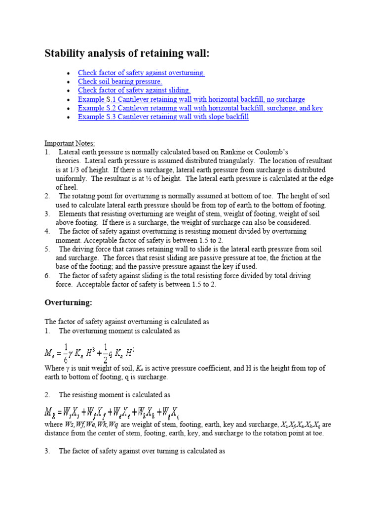 Retaining Wall Stability Analysis | PDF | Civil Engineering | Soil