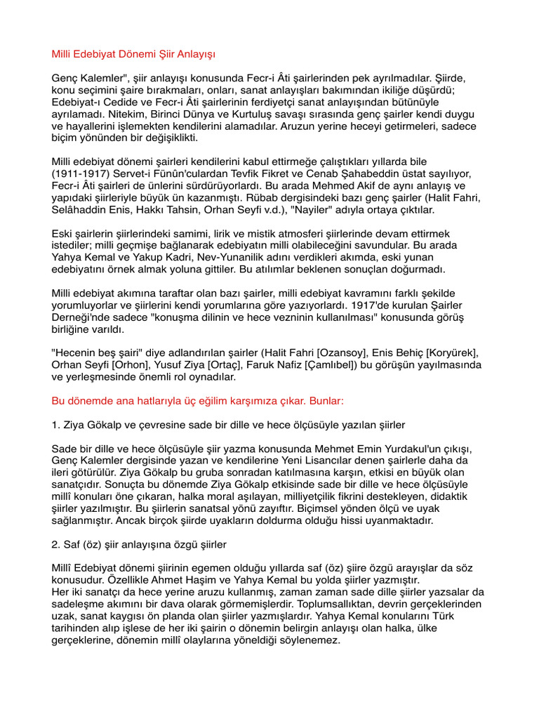 Milli Edebiyat DoÌ Nemi-Sì Iir Oì Zellikleri | PDF