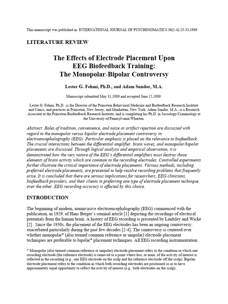 The Effects of Electrode Placement Upon EEG Biofeedback Training: The ...