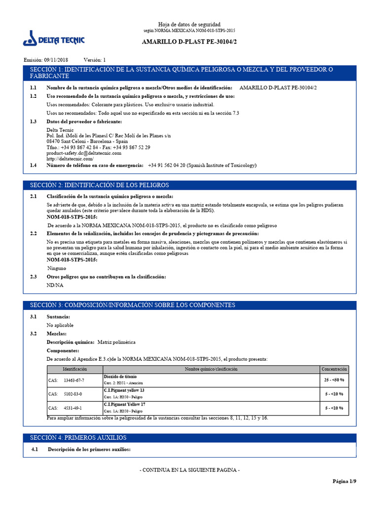 AMARILLO D-PLAST PE-30104-2 (Versión 1) | PDF | Materiales | Química