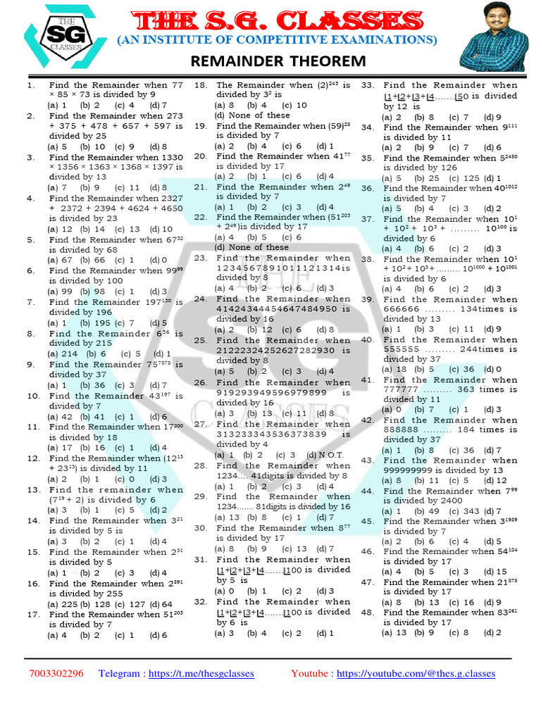 Remainder Theoram | PDF | Number Theory | Mathematics