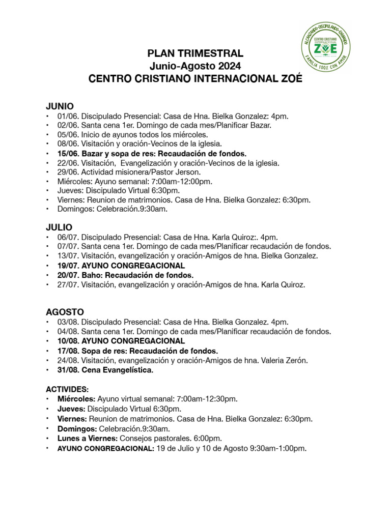 Plan de Actividades Del 2do. Trimenstre | PDF | Rápido