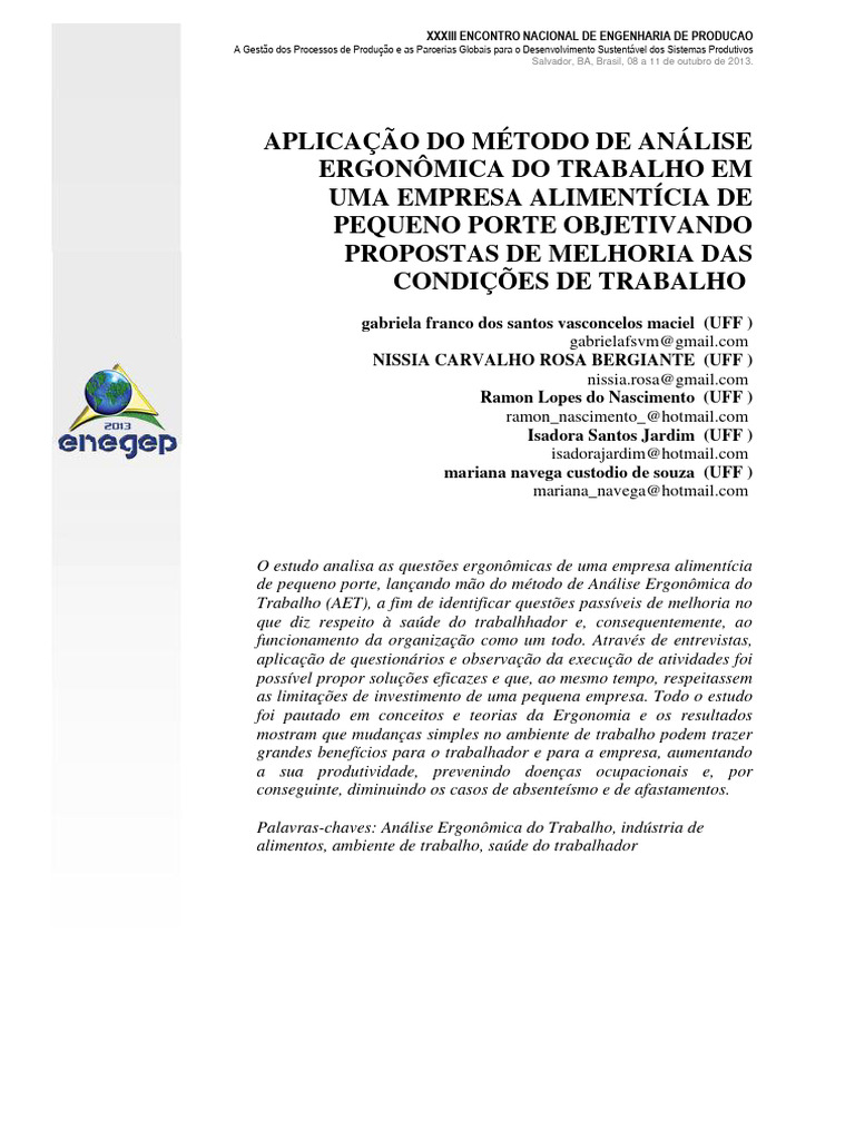 MODELO DE AET | PDF | Fatores humanos e Ergonomia | Método científico