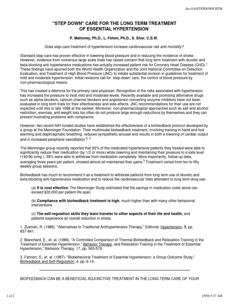 Step-Down Care for Hypertension Management | PDF | Hypertension ...