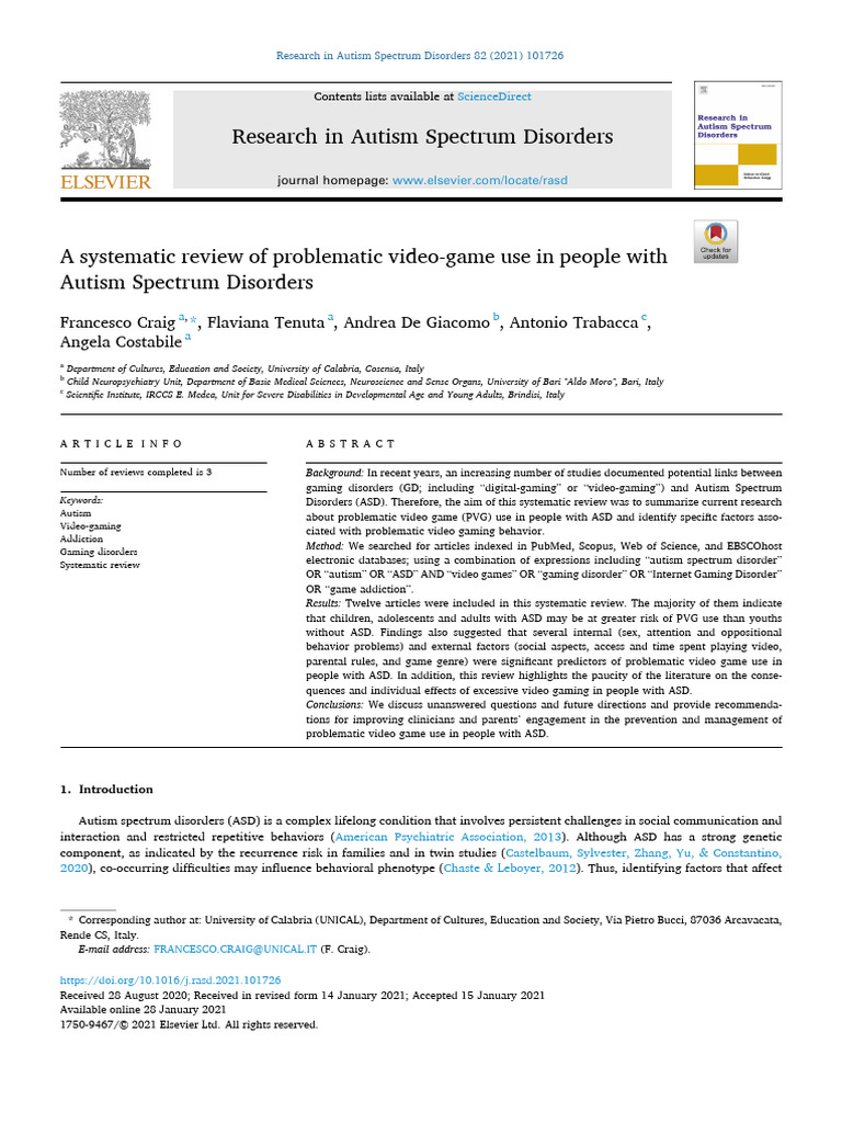 Craig 2021 | PDF | Autism Spectrum | Mental Disorder