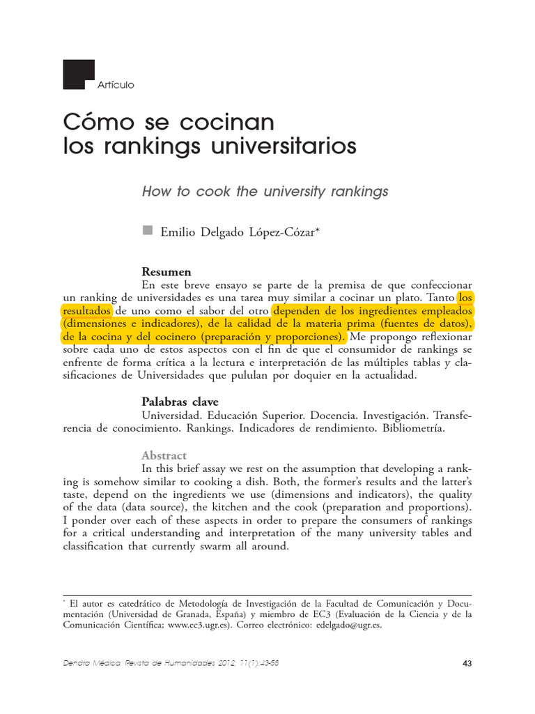 Cómo se elaboran los rankings universitarios | PDF | Metodología de ...