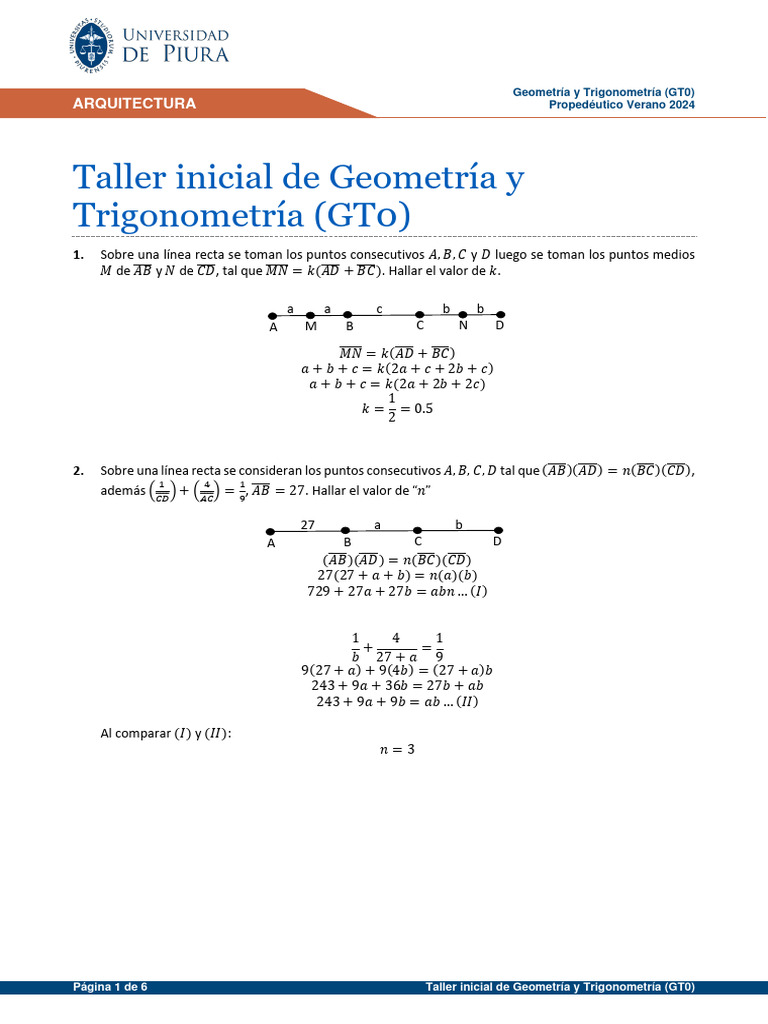 Taller Inicial GT0 2024-V Solucionario | PDF | Trigonometría | Geometría Elemental