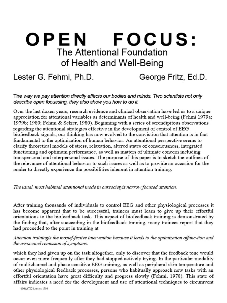 OPEN FOCUS:The Attentional Foundation of Health and Well-Being Lester G ...