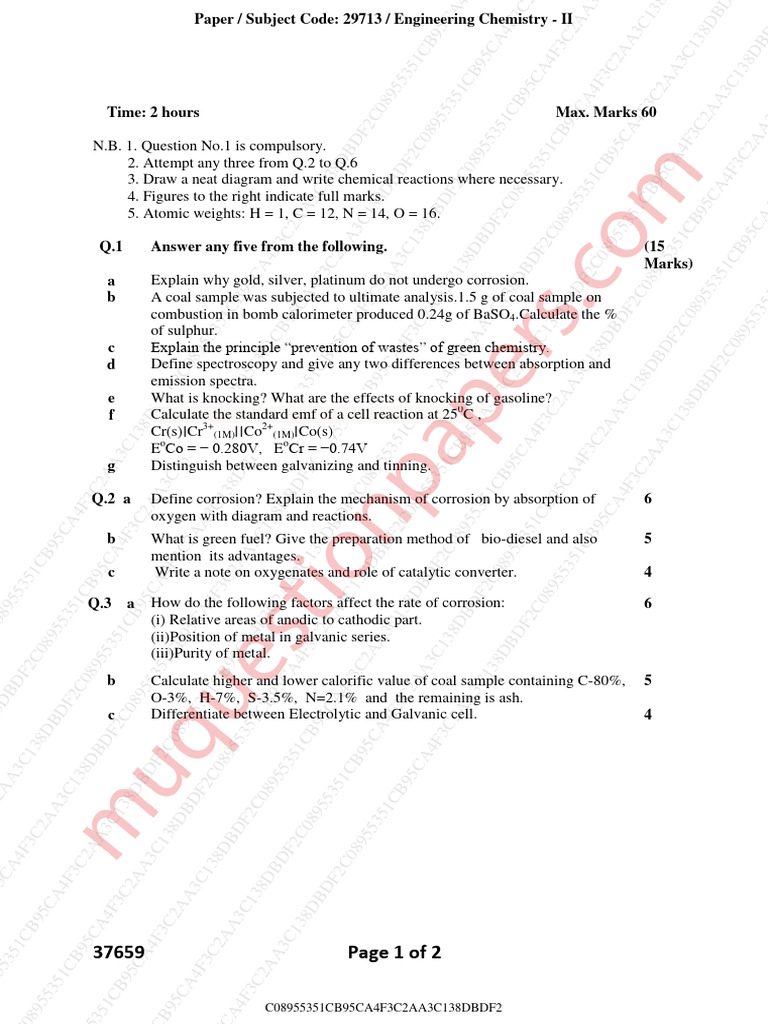 Be First Year Engineering Semester 2 2023 December Engineering Chemistry II Rev 2019c Scheme ...