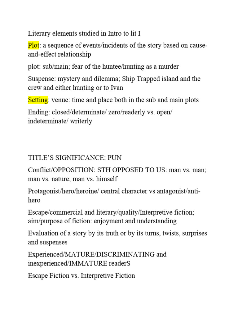 Key Literary Elements in Intro to Lit I | PDF | Philosophy | General ...
