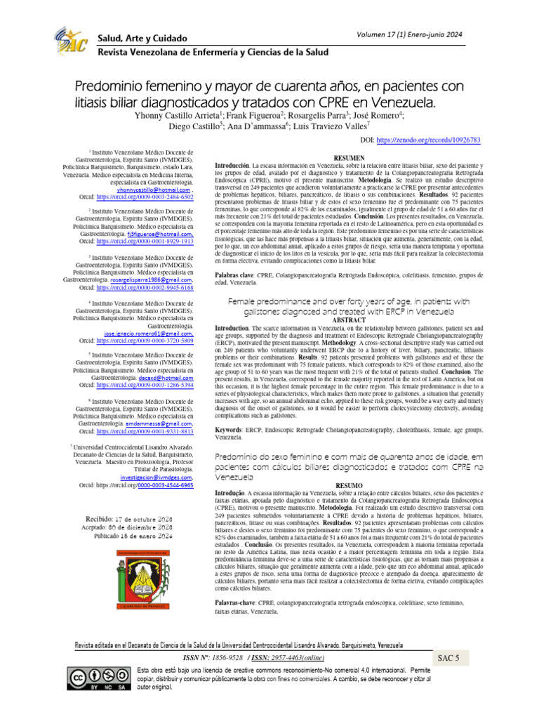 Predominio Femenino y Mayor de Cuarenta Años, En Pacientes Con Litiasis ...