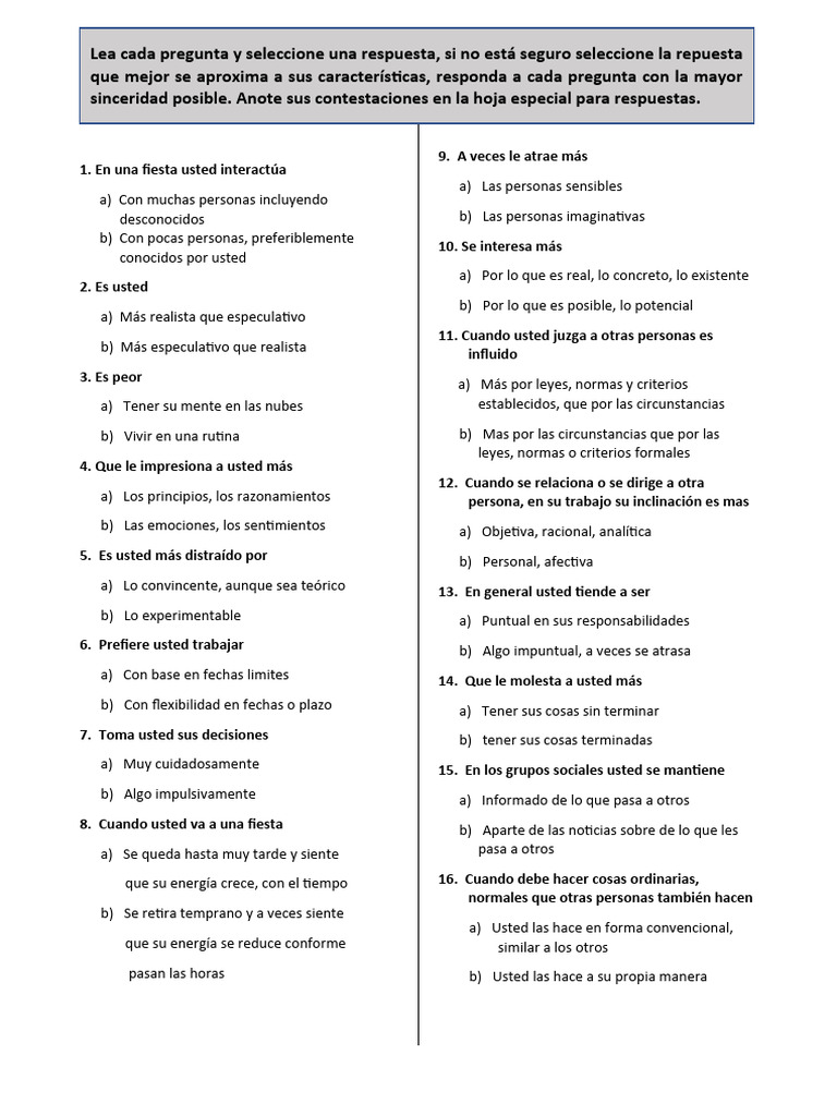Mbti Preguntas | PDF | Relaciones personales, crianza y desarrollo personal