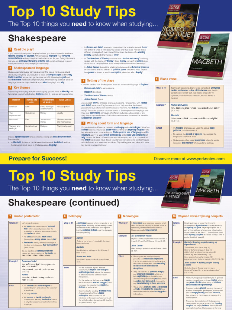Shakespeare Top Ten Tips York Notes | PDF | William Shakespeare | Poetry