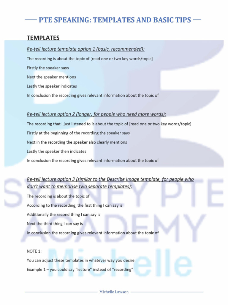 Speaking Templatesandtips | PDF