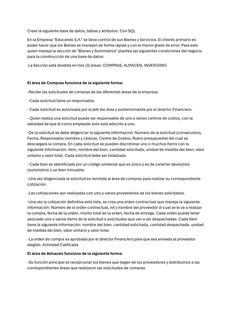 Crear la siguiente base de datos | PDF