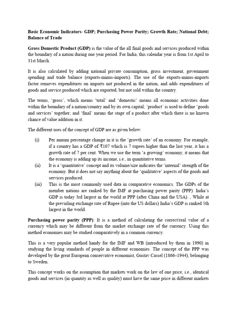 Basic Economic Indicators | PDF | Purchasing Power Parity | Gross ...