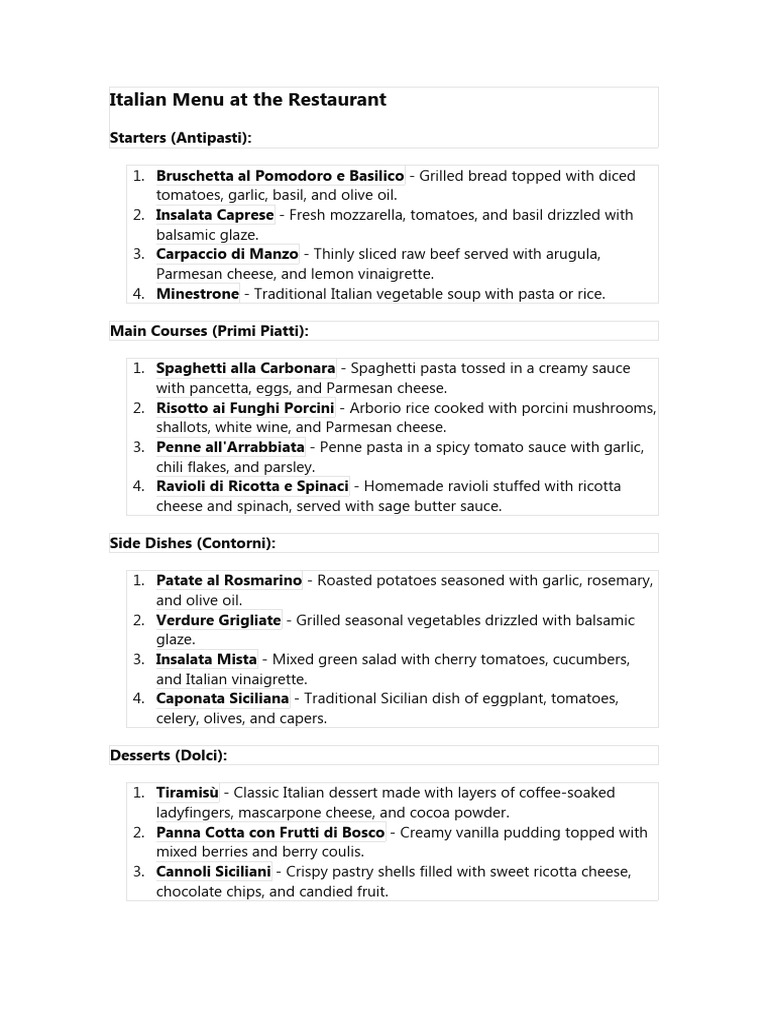 Italian Restaurant Menu PDF | PDF | Home & Garden