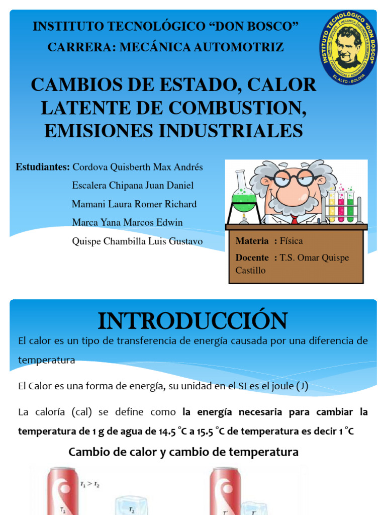 Presentación Cambios de Estado, Calor Latente de Combustion-1 | PDF | Combustión | Calor