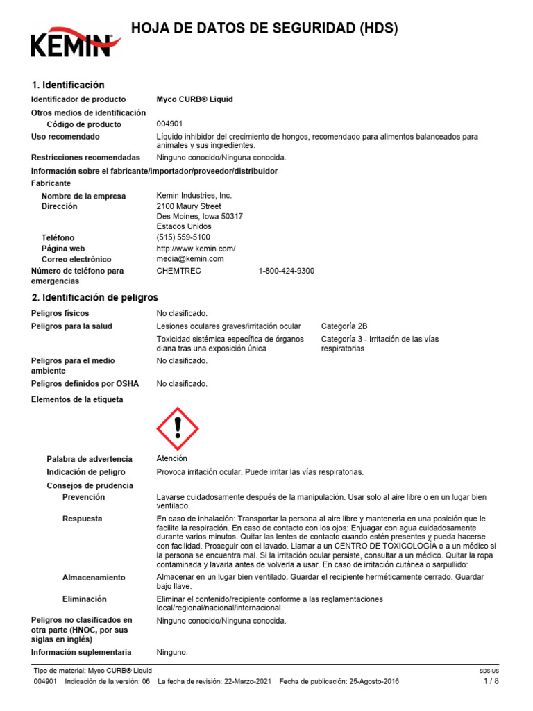 MSDS - Myco CURB® Liquid | PDF | Toxicología | Toxicidad