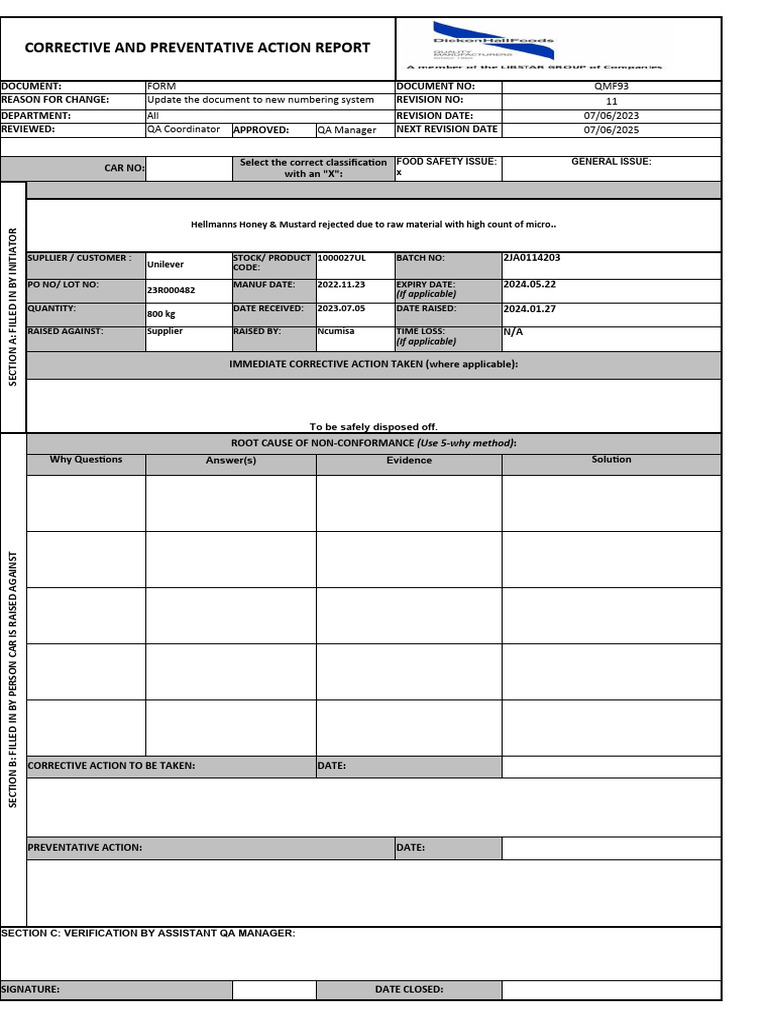 Corrective Action Template 3 | PDF