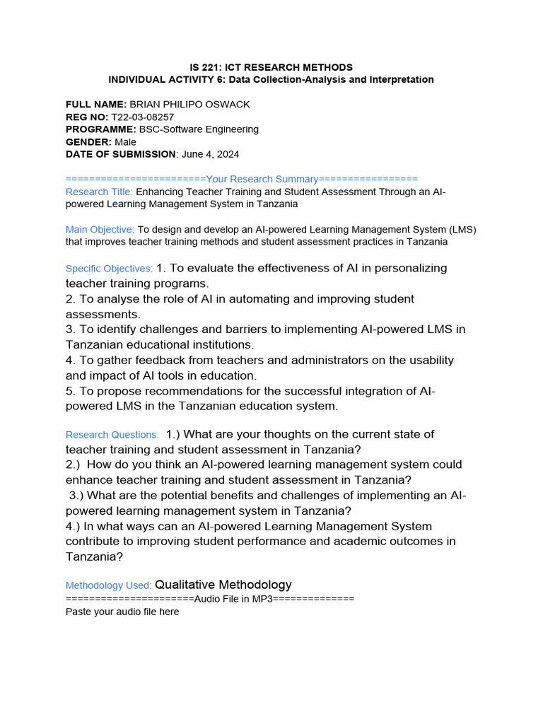 IS 221 Individual Activity 6 Data Collection and Analysis Template_054304 | PDF | Artificial ...