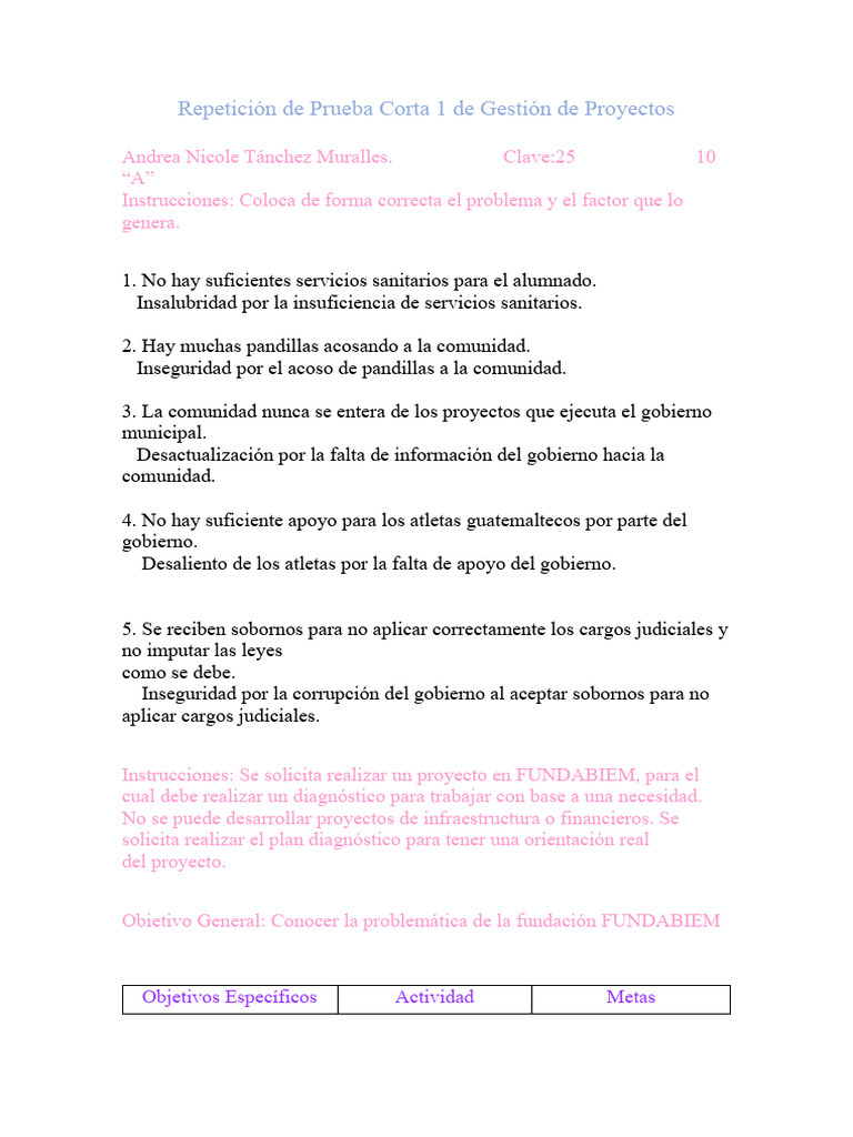 Repetición de Prueba Corta 1 de Gestión de Proyectos: Objetivos ...