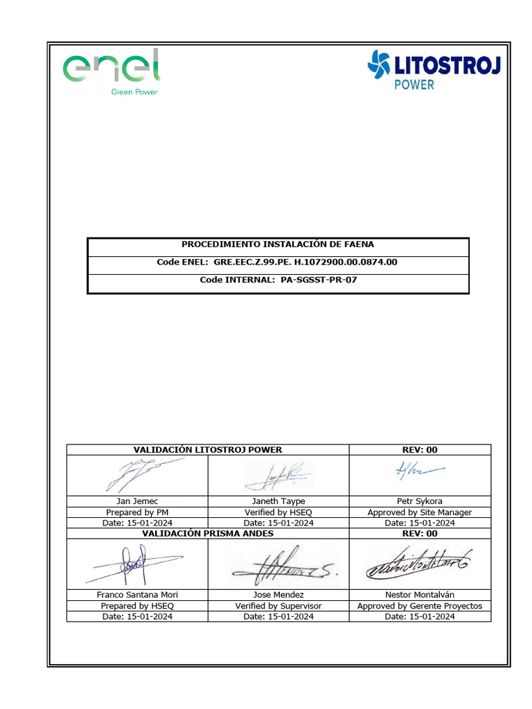 PA-SGSST-PR-07. Procedimiento Instalación de Faena | PDF
