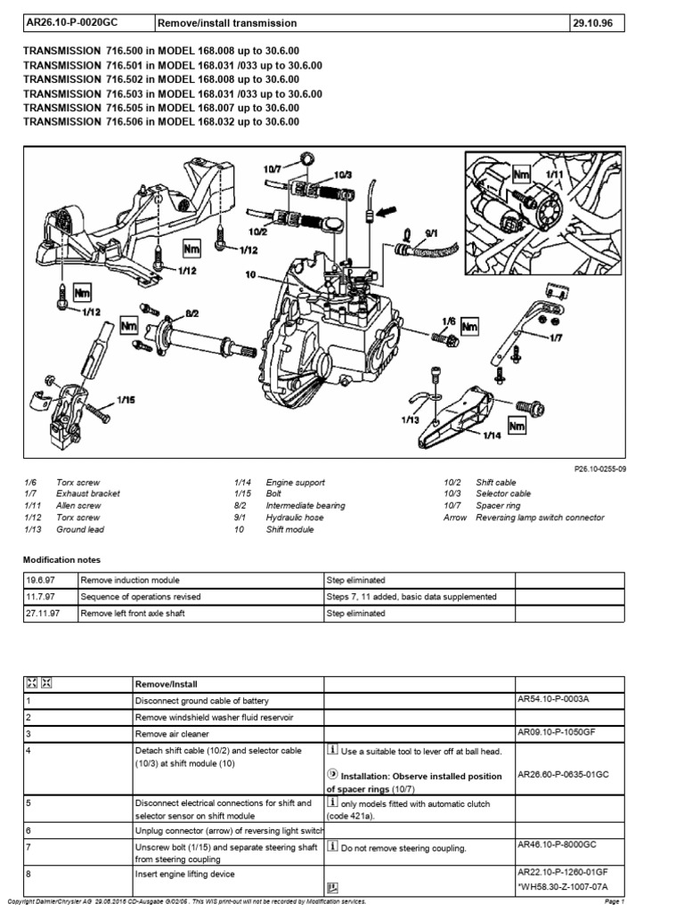 w168 Remove Install Transmission | PDF | Axle | Brake
