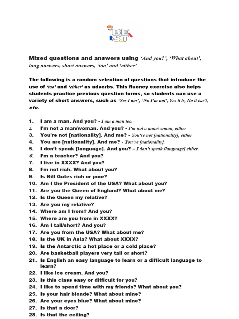 A1. Mixed Questions and Answers | PDF
