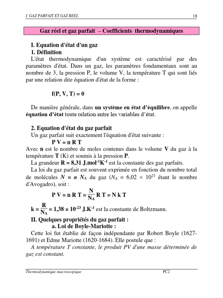 Équations d'état des gaz parfaits et réels | PDF | Pression ...