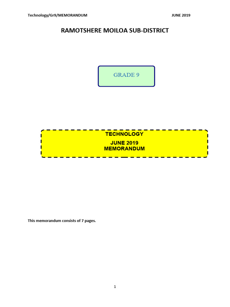 Memo June2019 GR 9 1 | PDF | Pneumatics | Mechanical Engineering