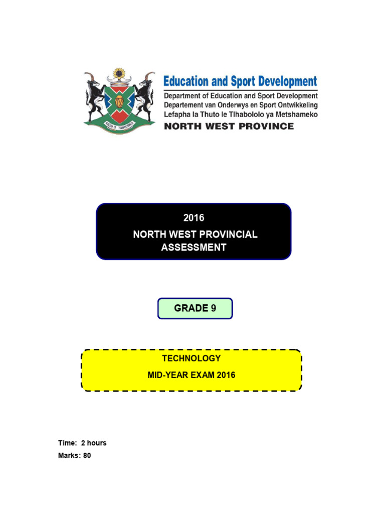 NW Provincial Assessment Grade 9 Tech | PDF | Gear | Force