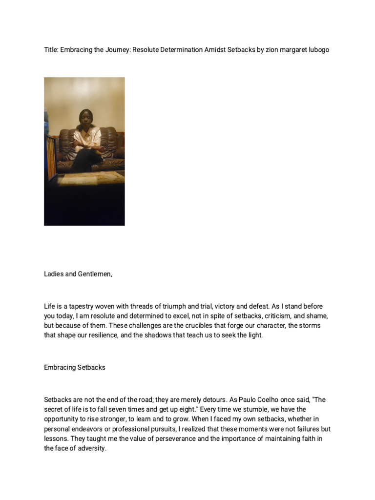 Resolute Determination Amidst Setbacks by Zion Lubogo | PDF ...