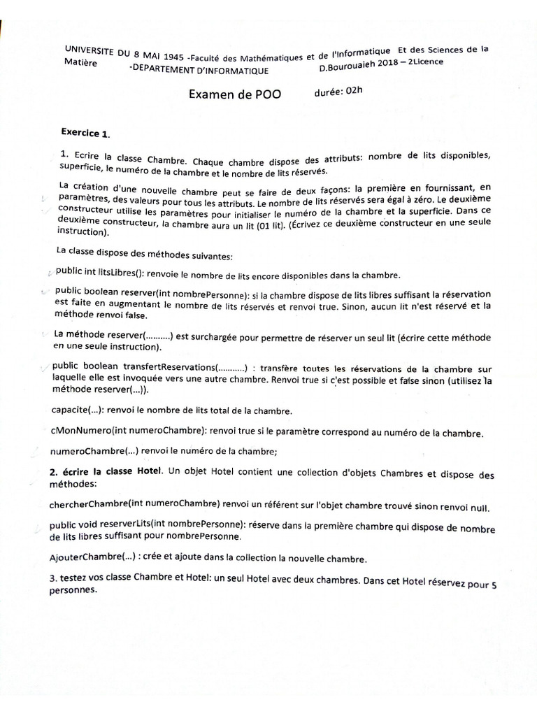 Examen POO Guelma 2018 | PDF Examen POO Guelma 2018 | PDF
