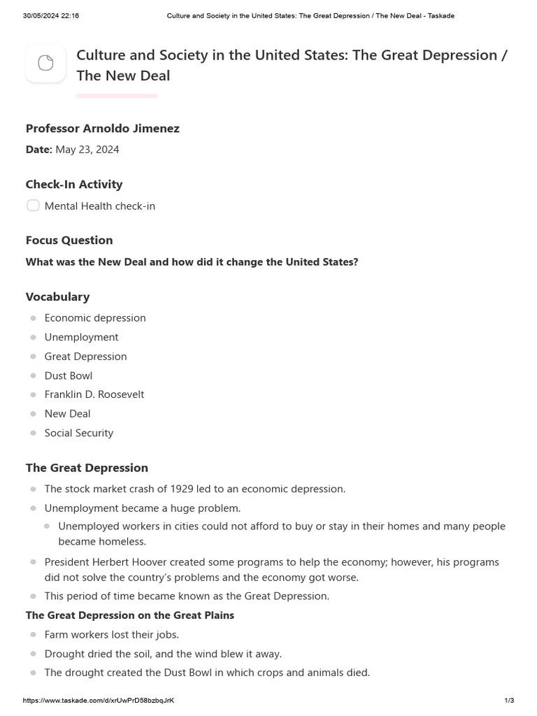 Culture and Society in The United States - The Great Depression - The ...