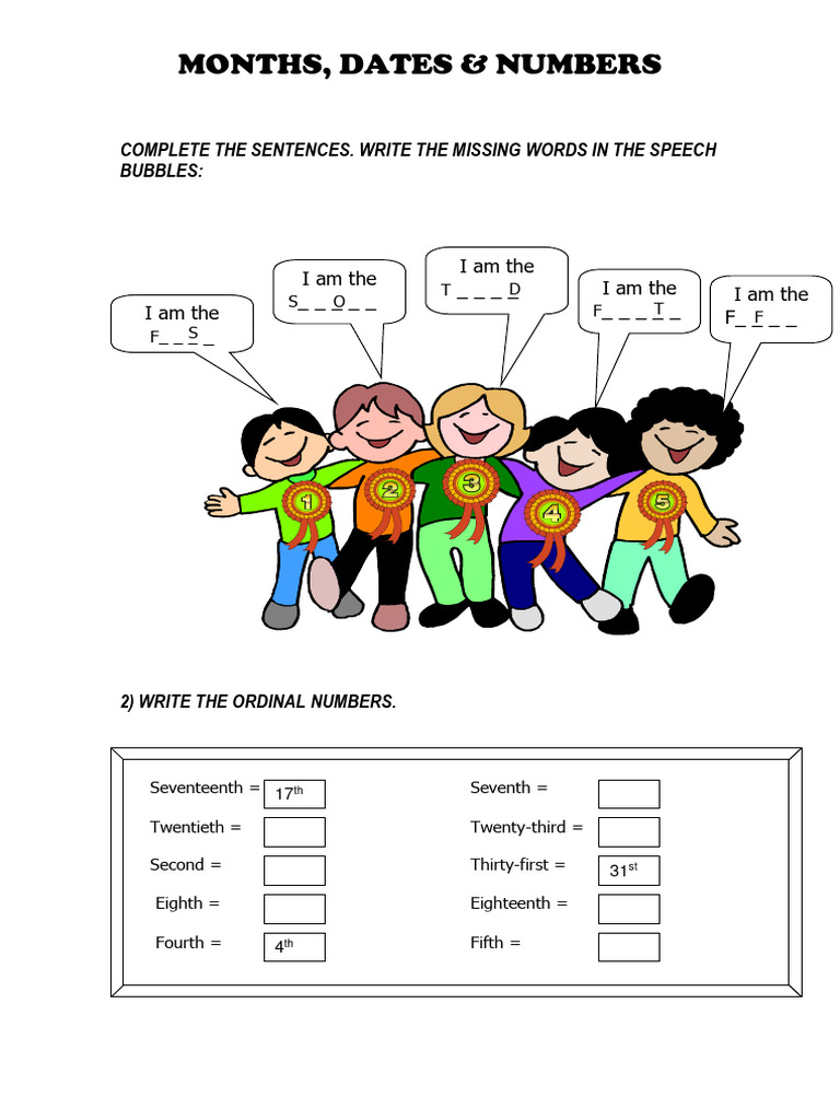 Months, Dates, and Ordinal Numbers Guide | PDF