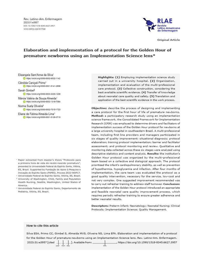 Golden Hour Protocol for Premature Newborns | PDF | Preterm Birth ...