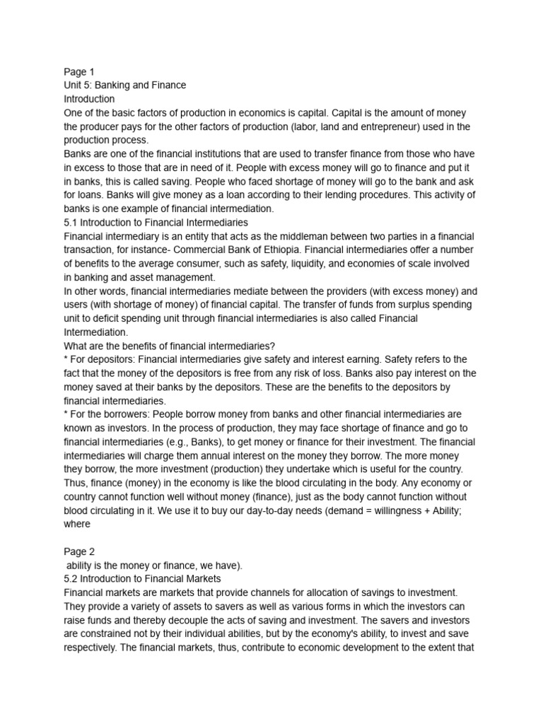 Unit 5 - Economics | PDF | Microfinance | Securities (Finance)