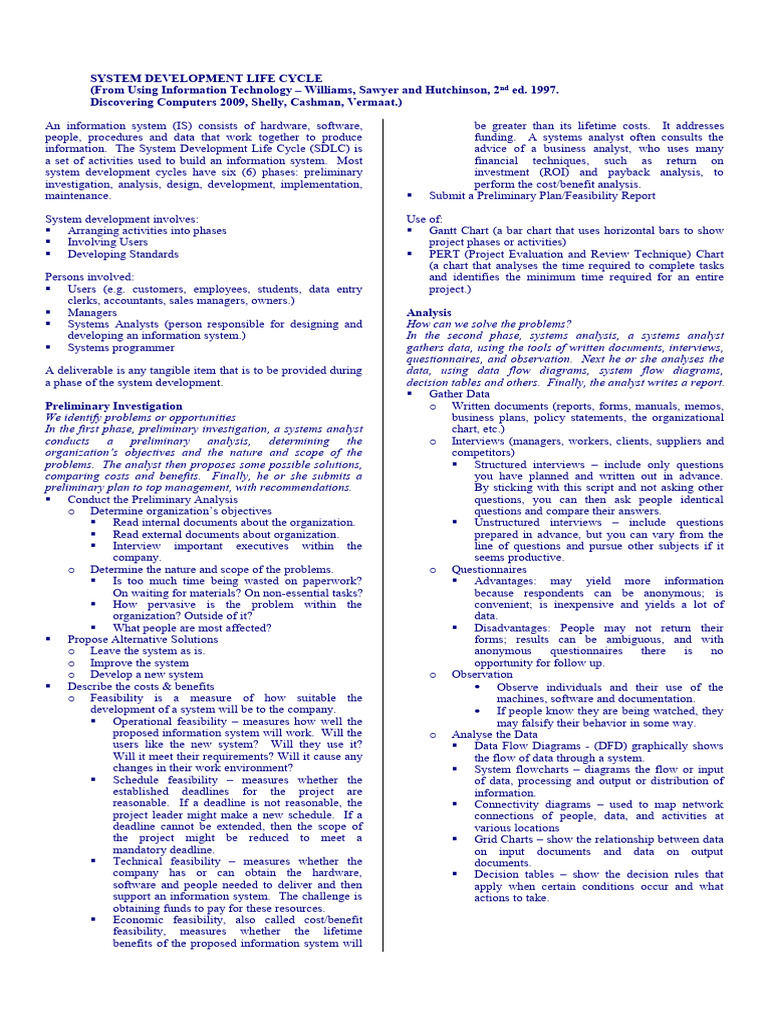 002 Handout 2 SYSTEM DEVELOPMENT LIFE CYCLE Legal Sheets | PDF | System ...